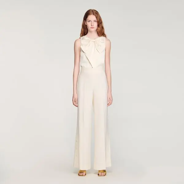 Sandro Buttoned-slit Straight-leg Trousers - Ecru