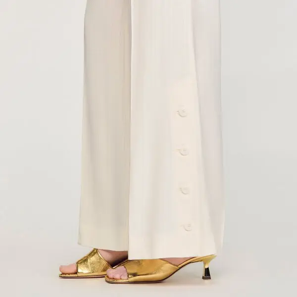 Sandro Buttoned-slit Straight-leg Trousers - Ecru