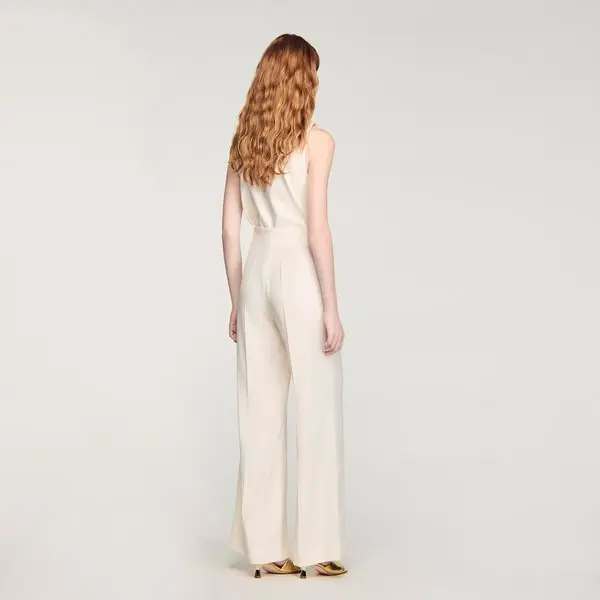 Sandro Buttoned-slit Straight-leg Trousers - Ecru