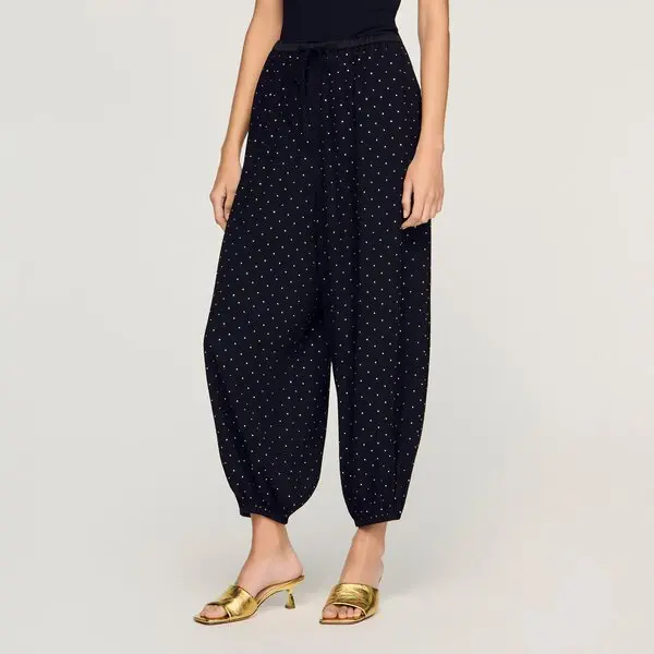 Sandro Rhinestone Embellished Wide-leg Trousers