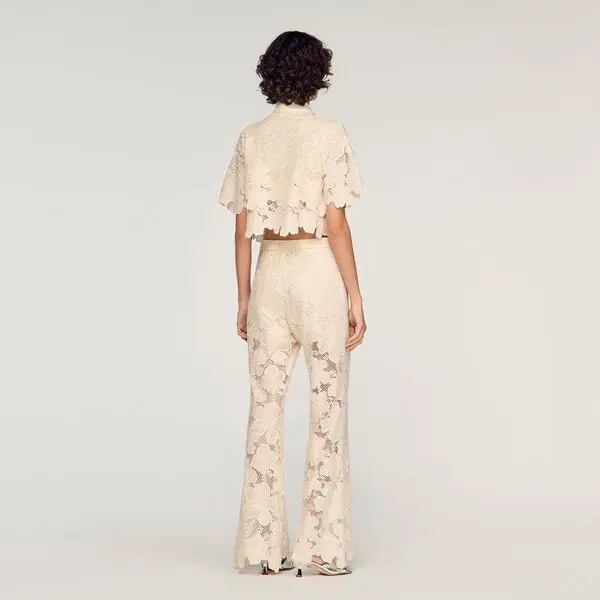 Sandro Cropped Floral Guipure Shirt - Ecru