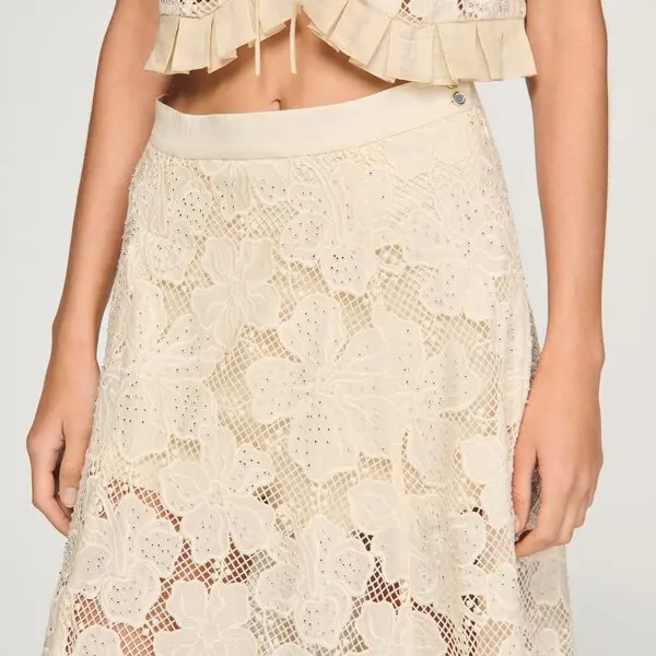 Sandro Maxi Floral Guipure Skirt - Ecru