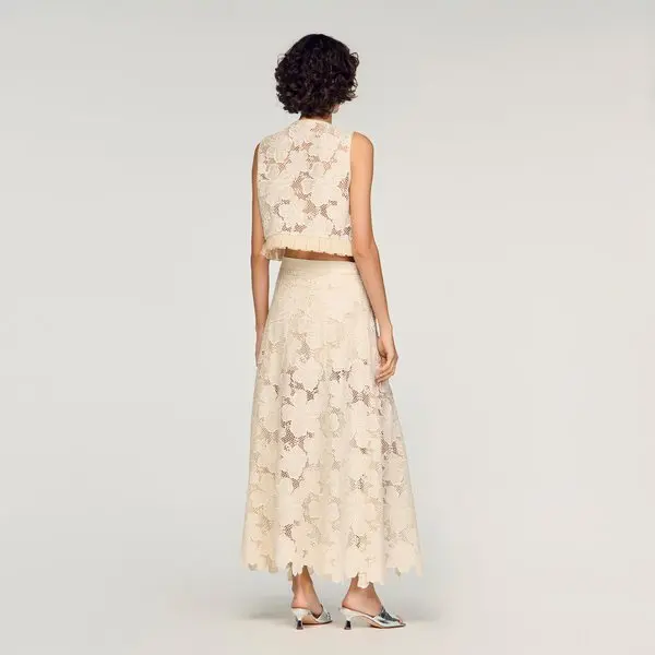 Sandro Maxi Floral Guipure Skirt - Ecru