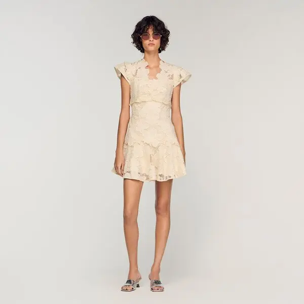 Sandro Floral Guipure Mini Dress - Ecru