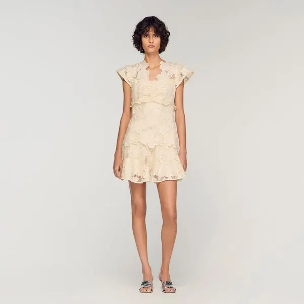 Sandro Floral Guipure Mini Dress - Ecru