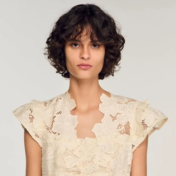 Sandro Floral Guipure Mini Dress - Ecru