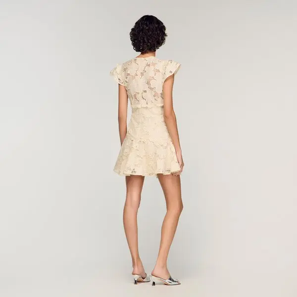 Sandro Floral Guipure Mini Dress - Ecru