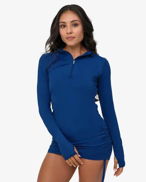 BLOQUV Drawstring Coverup Dress - Navy