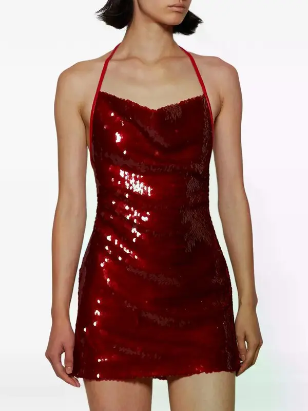 David Koma Sequin-embellished Halterneck Mini Dress - Red