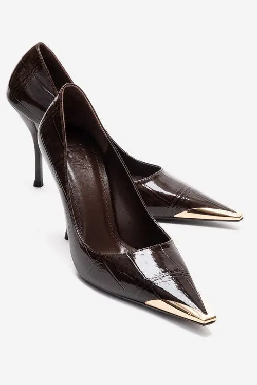 PROLOGUE SHOES Alvena Stiletto Pump - Brown Print