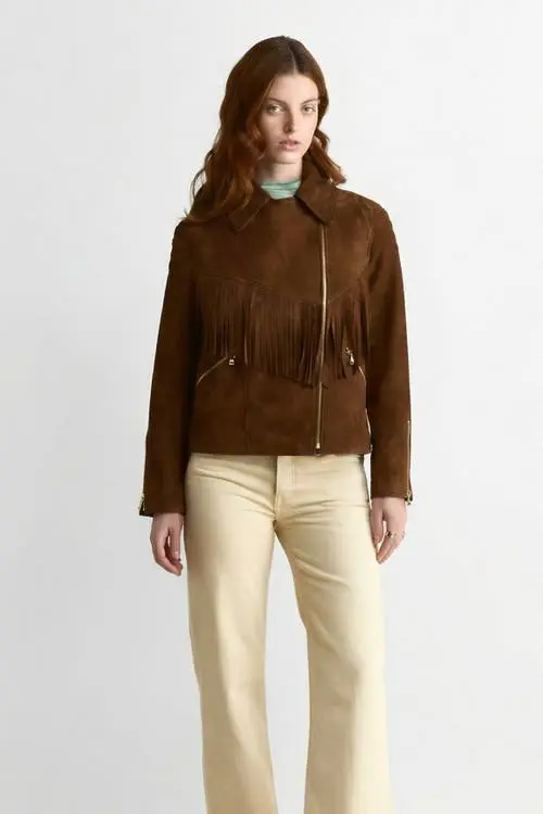 FURNIQ UK Lara Fringe Suede Jacket