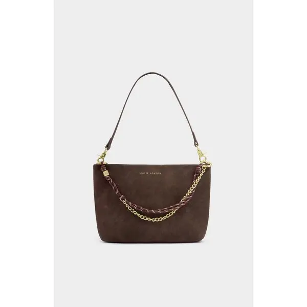 KATIE LOXTON Cord Small Shoulder Bag - Bitter Chocolate Suedette