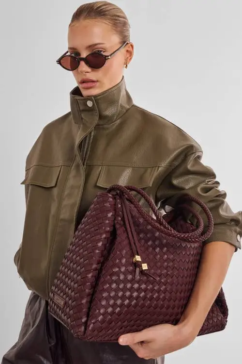 KATIE LOXTON Nova Large Woven Shoulder Bag - Cherry