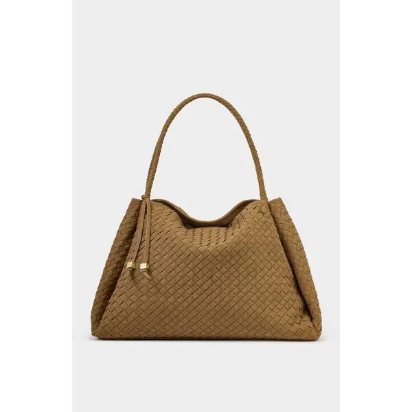 KATIE LOXTON Nova Hand Woven Large Shoulder Bag - Light Caramel Suedette