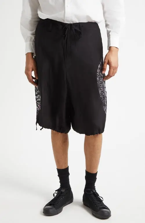 Yohji Yamamoto Asymmetric Print Silk Shorts
