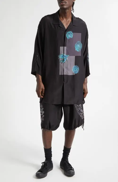 Yohji Yamamoto Asymmetric Print Silk Shorts