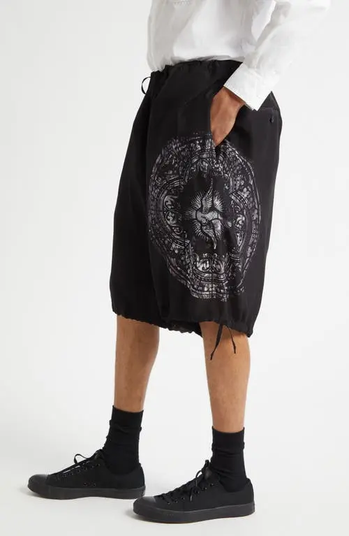 Yohji Yamamoto Asymmetric Print Silk Shorts