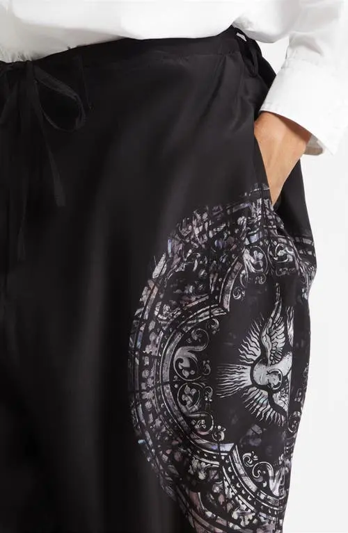 Yohji Yamamoto Asymmetric Print Silk Shorts