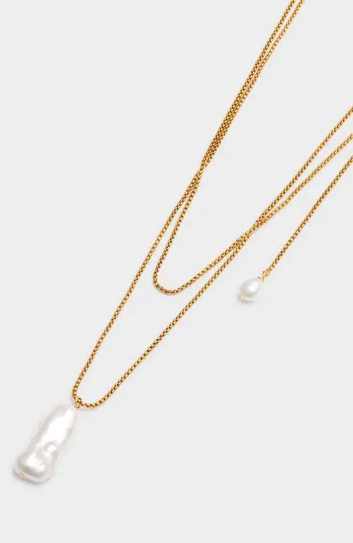 KATIE LOXTON Pearl Lustre Lariat Necklace - Pearl And Gold Coated