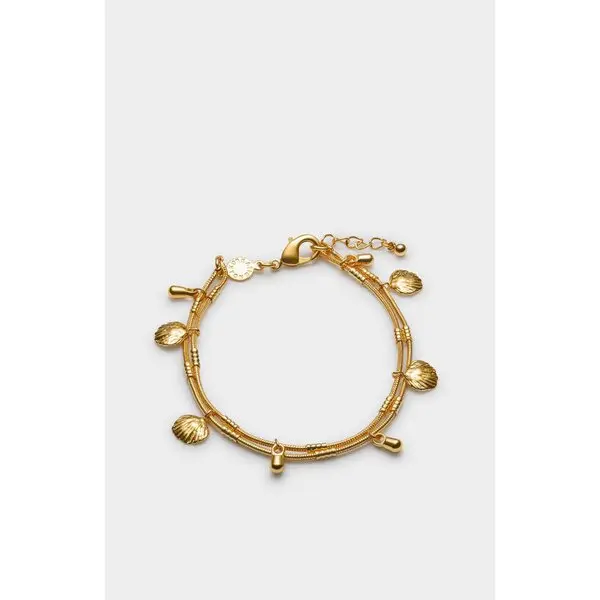 KATIE LOXTON Cochellia Textured Shell Charm Bracelet - Gold