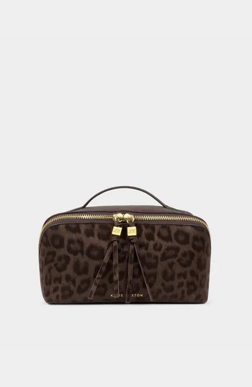 KATIE LOXTON Soho Medium Makeup Bag - Chocolate Leopard