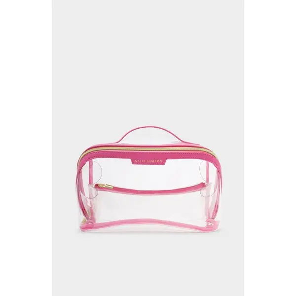 KATIE LOXTON Large Clear Fold-out Wash Bag - Sugar Pink
