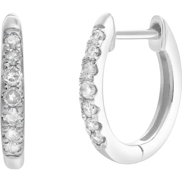 LUVMYJEWELRY Elina 0.2 Ct Diamond Huggie Hoop Earrings - 14k White Gold