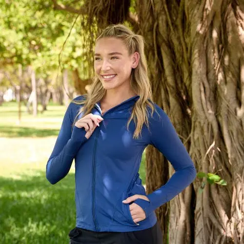 BLOQUV Long Sleeve Full Zip Hoodie Jacket With Sun And Uv Protection - Navy