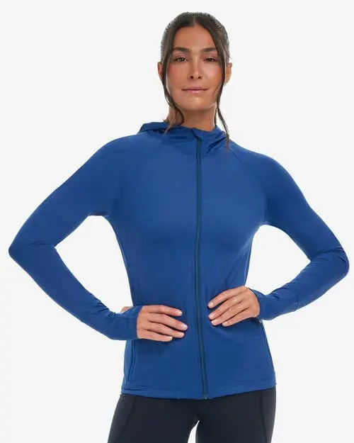 BLOQUV Long Sleeve Full Zip Hoodie Jacket With Sun And Uv Protection - Navy