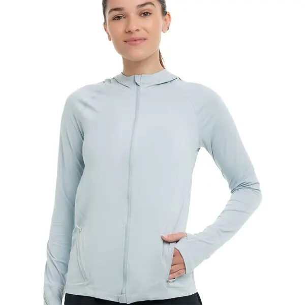 BLOQUV Long Sleeve Full Zip Hoodie Jacket With Sun And Uv Protection - Soft Gray