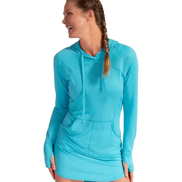 BLOQUV Long Sleeve Sun And Uv Protection Hoodie Dress Relaxed - Light Turquoise