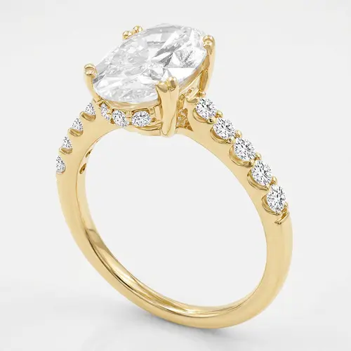 LUVMYJEWELRY Isidora 3.5 Cts Oval Lab Grown Diamond Hidden Halo Engagement Ring - 14k Yellow Gold