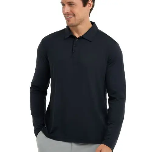 BLOQUV Long Sleeve Collared Shirt With Sun And Uv Protection - Black