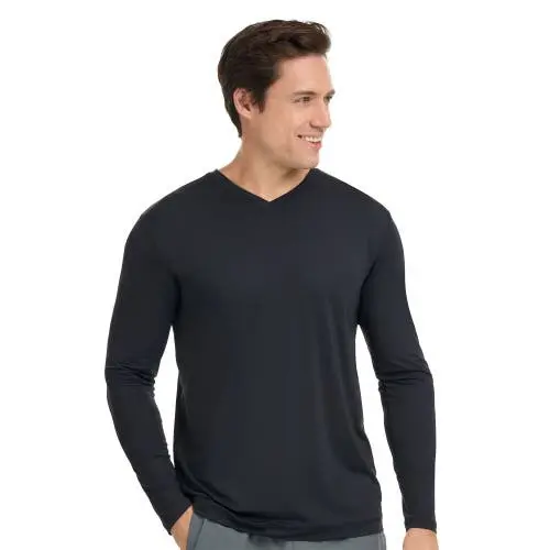 BLOQUV Performance V-neck Long Sleeve Shirt With Sun Protection - Black