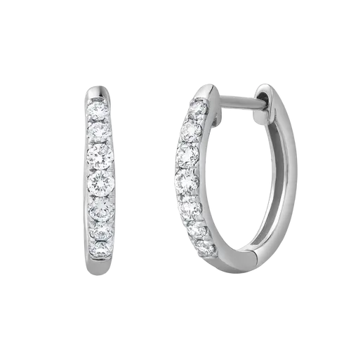 LUVMYJEWELRY 0.3 Cts 14k Gold Diamond Huggie Hoop Earrings - 14k White Gold