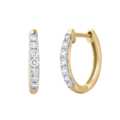 LUVMYJEWELRY 0.3 Cts 14k Gold Diamond Huggie Hoop Earrings - 14k Yellow Gold