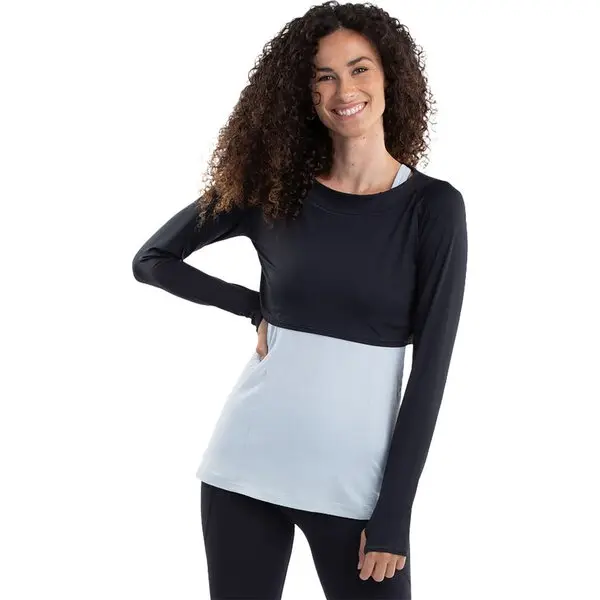 BLOQUV Long Sleeve Crop Top Shirt For Sun And Uv Protection - Black