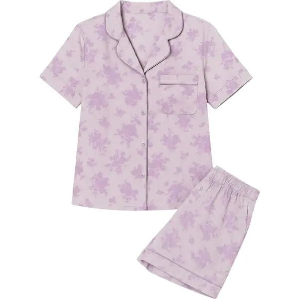 PREPPY GOOSE Floral Print Short Sleeve Jersey Pj - Orchid