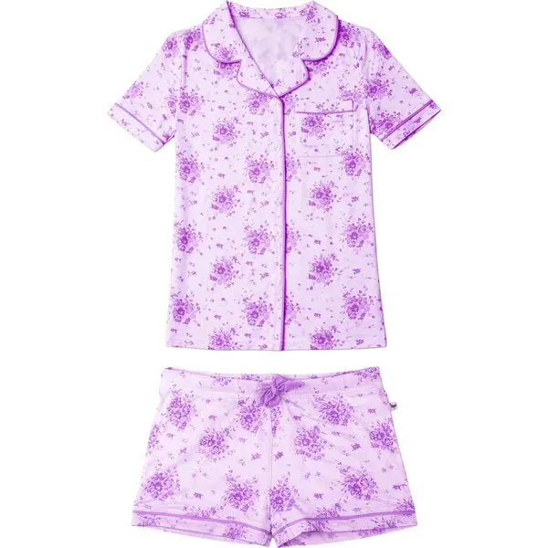 PREPPY GOOSE Floral Print Short Sleeve Jersey Pj - Orchid