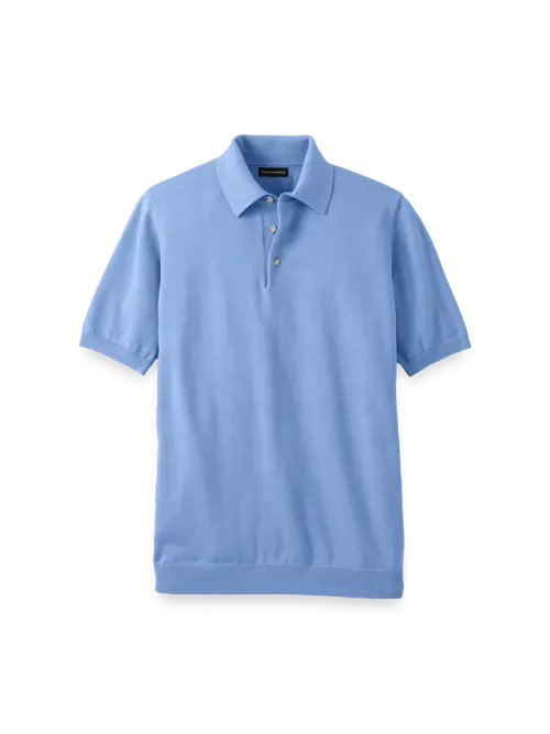 PAUL FREDRICK Supima Cotton Three Button Polo - Blue