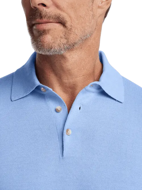 PAUL FREDRICK Supima Cotton Three Button Polo - Blue