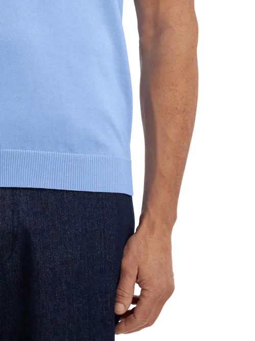 PAUL FREDRICK Supima Cotton Three Button Polo - Blue