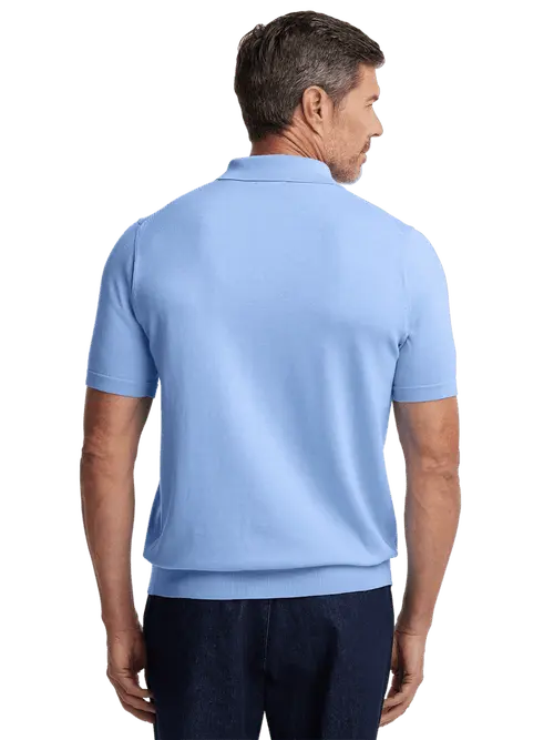 PAUL FREDRICK Supima Cotton Three Button Polo - Blue