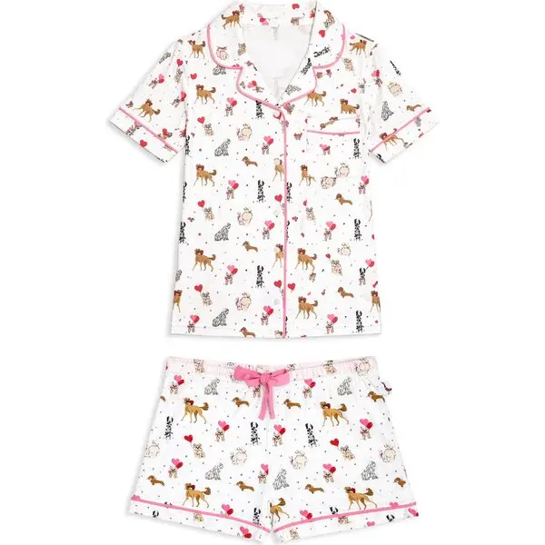 PREPPY GOOSE Heart Puppy Print Short Sleeve Jersey Pjplush - White Multi