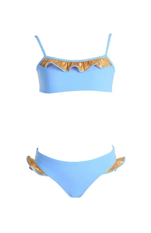 NESSI BYRD Ruffled Two-piece Bikini With Metallic Accents - Blue
