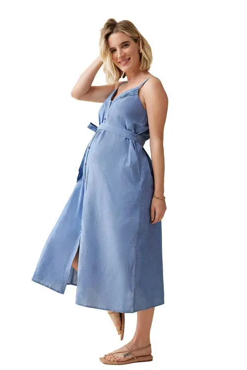 INGRID & ISABEL Button Front Maternity Midi Dress