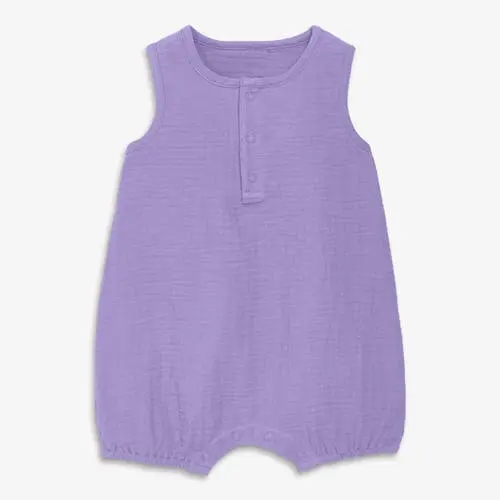 PRIMARY Baby Cotton Gauze Henley Bubble Romper - Iris
