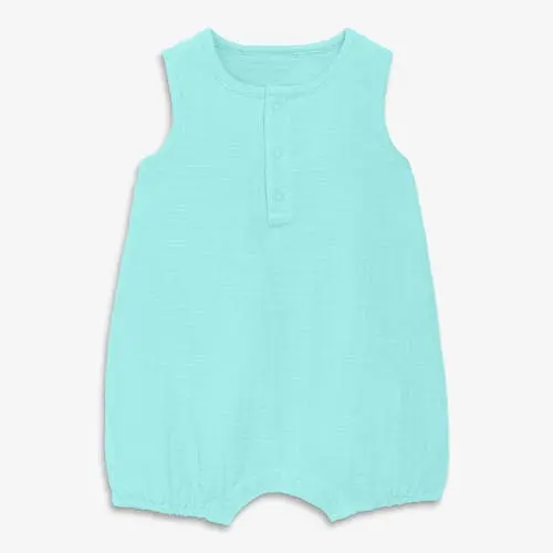 PRIMARY Baby Cotton Gauze Henley Bubble Romper - Mist