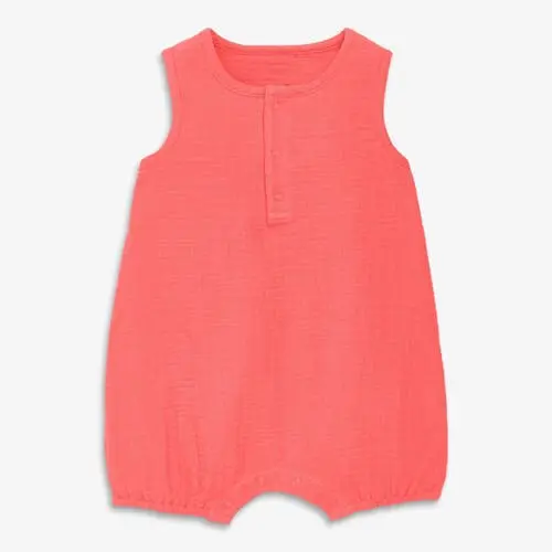 PRIMARY Baby Cotton Gauze Henley Bubble Romper - Watermelon