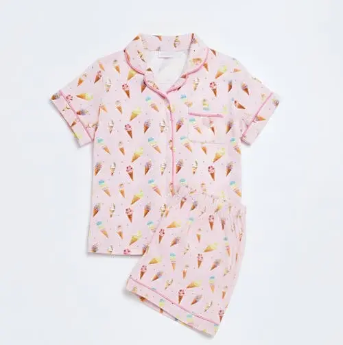 PREPPY GOOSE Ice Cream Print Short Sleeve Jersey Pj - Pink Multi